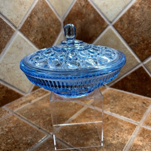 Indiana Glass | Accents | 96s Indiana Windsor Blue Glass Covered Bowl ...